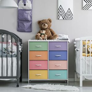 Sorbus Kids Dresser with 8 Drawers - Furniture Storage Chest Tower Unit for Bedroom, Hallway, Closet, Office Organization - Steel Frame, Wood Top, Tie-dye Fabric Bins (Pastel 2)