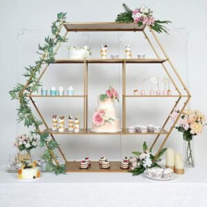 efavormart 4ft large gold metal hexagonal cake dessert display stand, wedding arch backdrop, balloons rack, modern bookcase