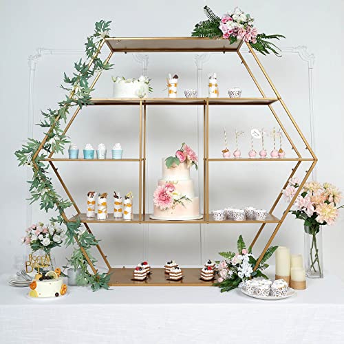 Efavormart 4ft Large Gold Metal Hexagonal Cake Dessert Display Stand, Wedding Arch Backdrop, Balloons Rack, Modern Bookcase