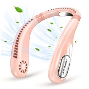 jolassy portable neck fan, 6000mah rechargeable personal fans cooling wearable fan, low noise 3 speed hands free fan, bladeless fans design sports fan for indoor & outdoor(pink)