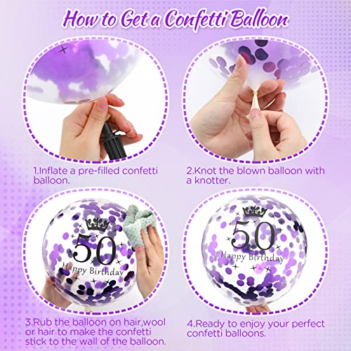 50th Purple Birthday Balloons Decorations, 16 PCS Purple White Confetti Latex Balloons for Women Men Happy Birthday Party Wedding Anniversary Indoor Outdoor Party Supplies,12 Inch