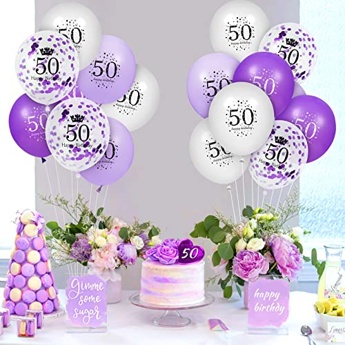 50th Purple Birthday Balloons Decorations, 16 PCS Purple White Confetti Latex Balloons for Women Men Happy Birthday Party Wedding Anniversary Indoor Outdoor Party Supplies,12 Inch