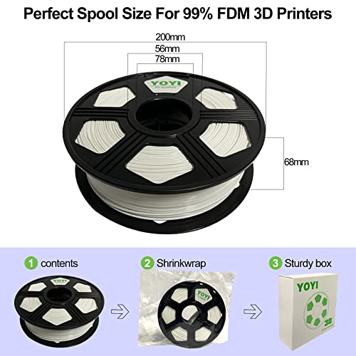 YOYI YOYI PLA+ 3D Printer Filament, PLA Plus Filament 1.75 mm, Dimensional Accuracy +/- 0.02 mm, 1kg Cardboard Spool (2.2lbs), PLA+ White