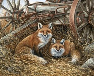 david textiles rustic retreat two fox under old wagon panel cotton fabric ww3312