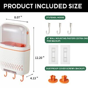 toooi Kitchen Utensil Holder, Wall Mount Utensil Rack, Detachable Multi-use Organizer with Dustproof Cover, Cookware Cutlery Holder, Suitable for Kitchen, Bathroom, Garage and More, White & Orange…