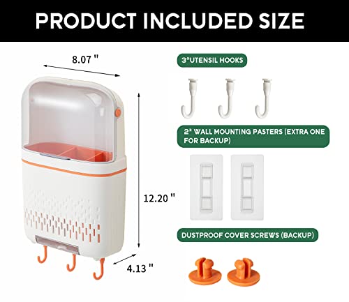 toooi Kitchen Utensil Holder, Wall Mount Utensil Rack, Detachable Multi-use Organizer with Dustproof Cover, Cookware Cutlery Holder, Suitable for Kitchen, Bathroom, Garage and More, White & Orange…