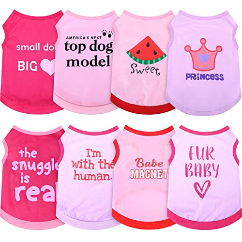 8 Pieces Pet Shirts Printed Puppy Shirts Soft Dog Shirt Pullover Dog T Shirts Cute Dog Sweatshirts Valentine's Day Puppy Girl Clothes Dog Outfits Small Dog for Pet Dogs Cats (Cute Pattern,Size S)