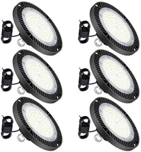 juyace 150w ufo led high bay light etl listed 21000lm 5000k daylight ip65 commercial shop/barn/garage/warehouse/workshop/area/industrial light (6 pack)