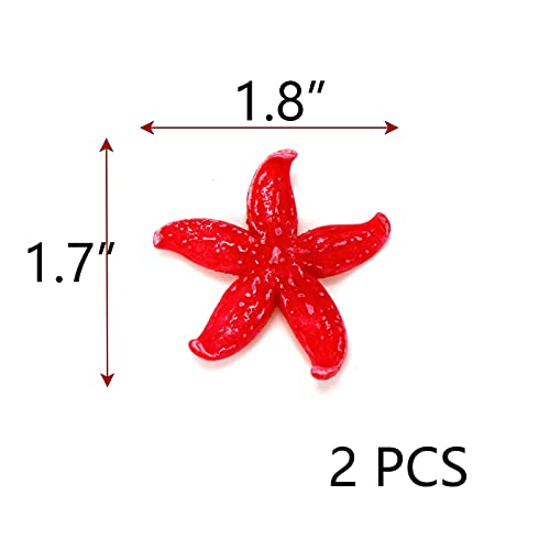 Pufguy Polyresin Artificial Mini Starfish Decoration 1.7"x1.8" for Fish Tank Aquarium Landscape Decoration-2 pcs（Red