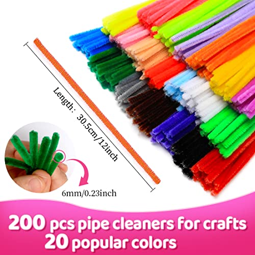 Praisebank Pipe Cleaners, Pipe Cleaners for Crafts (200pcs 20 Multi-Colored),12 inch Long Pipe Cleaners in 20 Colors.