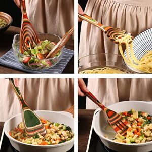 Kitchen Utensils Set for Cooking, NAYAHOSE 7 Pcs Pakkawood Wooden Cooking Spoons & Spatulas with Spoon Rest, Safe for Non-Stick Cookware, Housewarming Kitchen Gift