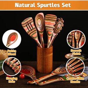 Kitchen Utensils Set for Cooking, NAYAHOSE 7 Pcs Pakkawood Wooden Cooking Spoons & Spatulas with Spoon Rest, Safe for Non-Stick Cookware, Housewarming Kitchen Gift