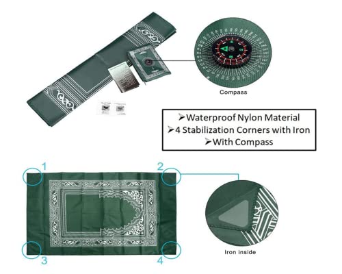 Hitopin 2 Pieces Travel Prayer Mat, 60cm*100cm Portable Prayer Mat, Waterproof Prayer Mat, Prayer Rug, Muslim Travel Prayer Mat, for Ramadan Gifts, Islamic Muslim Prayer (Green, Blue)