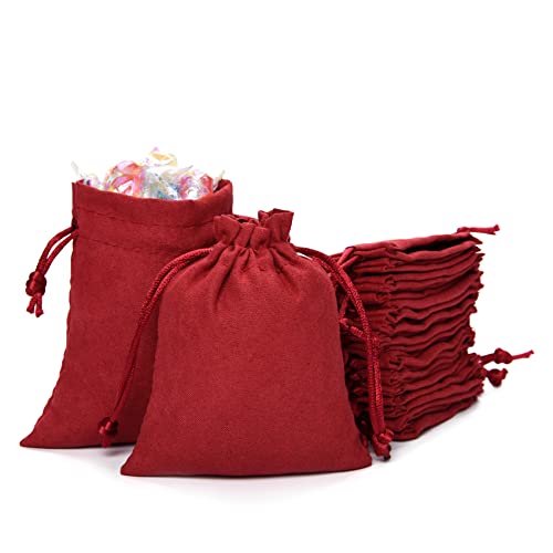 Tonando 10 Pcs Velvet Bags 3.9×4. Inches, Red Velvet Gift Bags with Drawstring, Jewelry Favor Pouches Christmas Candy Wedding Party Bags