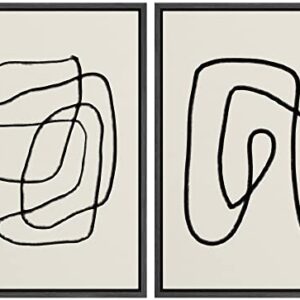 SIGNWIN Framed Wall Art Print Set Black Lines Over Tan Plain Background Abstract Swirly Cozy Neutral Modern Art Mid-Century Modern Expressive for Living Room, Bedroom, Office - 24"x36"x2 Black