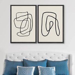 SIGNWIN Framed Wall Art Print Set Black Lines Over Tan Plain Background Abstract Swirly Cozy Neutral Modern Art Mid-Century Modern Expressive for Living Room, Bedroom, Office - 24"x36"x2 Black