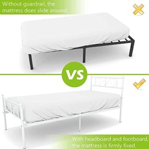 Twin Bed Frames White with Storage for Girls Boys Adults, No Box Spring Needed Single Platform Bed Duty Metal Slats Support Mattress Foundation with Headboard