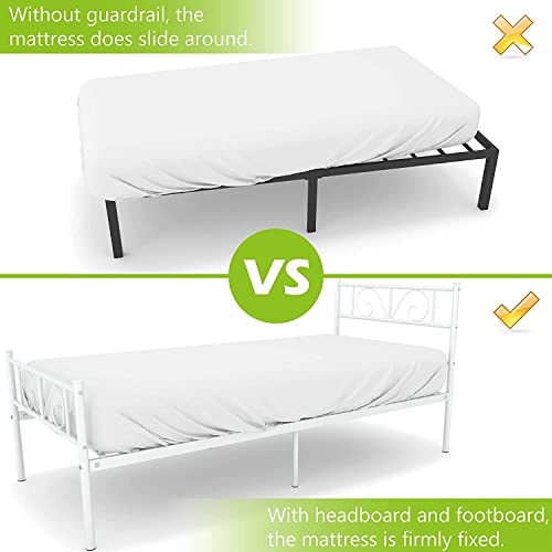 Twin Bed Frames White with Storage for Girls Boys Adults, No Box Spring Needed Single Platform Bed Duty Metal Slats Support Mattress Foundation with Headboard