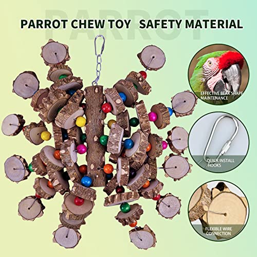 Bird Toys, Parrot Toys for Large Birds, Natural Peppered Wood African Grey Parrots, Macaws, Cockatoos, Amazon Parrot chew Toys, Aviary Hanging Toys