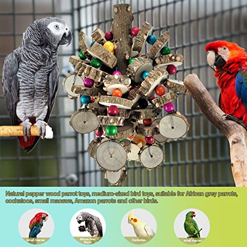 Bird Toys, Parrot Toys for Large Birds, Natural Peppered Wood African Grey Parrots, Macaws, Cockatoos, Amazon Parrot chew Toys, Aviary Hanging Toys