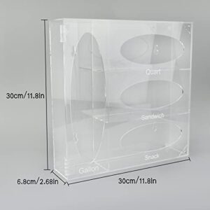 Locisne Acrylic Ziplock Bag Storage Organizer, Baggie Organizer Dispenser for Kitchen Drawer and Wall Mount with Lid