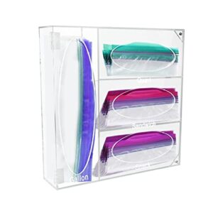 locisne acrylic ziplock bag storage organizer, baggie organizer dispenser for kitchen drawer and wall mount with lid