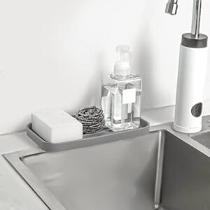 MicoYang Silicone Kitchen Sink Organizer Tray for Multiple Usage,Eco-Friendly Sponges Holder for Kitchen Bathroom Counter or Sink,Dish Soap Dispenser,Scrubber,Bottle,Cup (Grey, 10"×5.3")