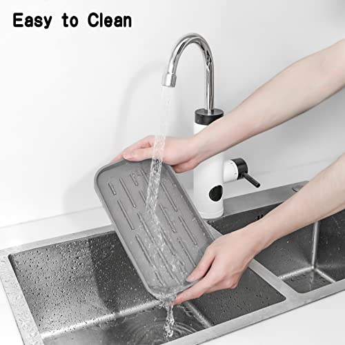 MicoYang Silicone Kitchen Sink Organizer Tray for Multiple Usage,Eco-Friendly Sponges Holder for Kitchen Bathroom Counter or Sink,Dish Soap Dispenser,Scrubber,Bottle,Cup (Grey, 10"×5.3")