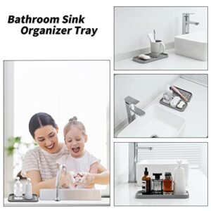 MicoYang Silicone Kitchen Sink Organizer Tray for Multiple Usage,Eco-Friendly Sponges Holder for Kitchen Bathroom Counter or Sink,Dish Soap Dispenser,Scrubber,Bottle,Cup (Grey, 10"×5.3")