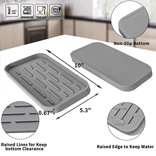 MicoYang Silicone Kitchen Sink Organizer Tray for Multiple Usage,Eco-Friendly Sponges Holder for Kitchen Bathroom Counter or Sink,Dish Soap Dispenser,Scrubber,Bottle,Cup (Grey, 10"×5.3")