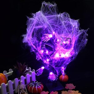 KIMOBER 24 Purple LED Lighted Halloween Tree,Battery Operated Light Up Black Birch Tree with Skeleton Hand Spider Ornaments for Halloween Party,Home Desktop Decorations