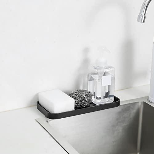 MicoYang Silicone Kitchen Sink Organizer Tray for Multiple Usage,Eco-Friendly Sponges Holder for Kitchen Bathroom Counter or Sink,Dish Soap Dispenser,Scrubber,Bottle,Cup (Black, 10"×5.3")