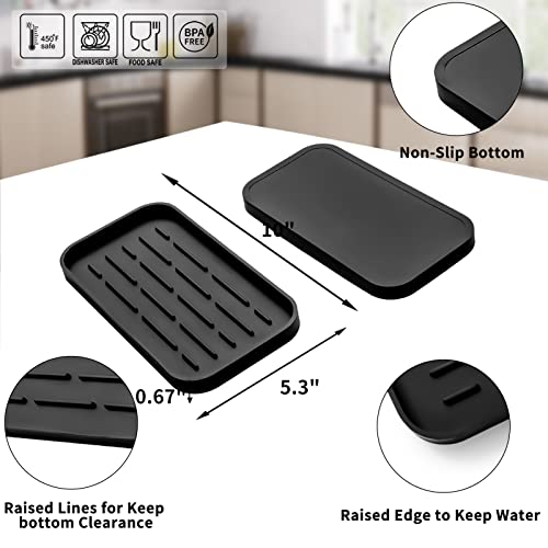 MicoYang Silicone Kitchen Sink Organizer Tray for Multiple Usage,Eco-Friendly Sponges Holder for Kitchen Bathroom Counter or Sink,Dish Soap Dispenser,Scrubber,Bottle,Cup (Black, 10"×5.3")