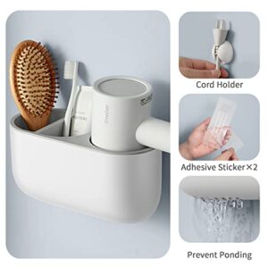 TOPHOME Hair Dryer Holder Wall Mounted Bathroom Hair Tool Organizer Blow Dryer Holder Storage Basket for Blow Dryer, Hair Straighteners, Brushes, 3 Sections(Gray&White)