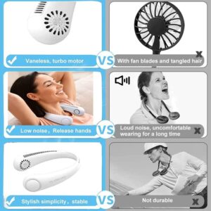 WWMMJA Portable Neck Fan,Hands Free Bladeless Fan, 360° Cooling Personal Wearable Fan 3 Speeds 4000mAh Rechargeable Battery Operated, No Hair Twisting, Headphone Design Neck Fan for Women Men (White)