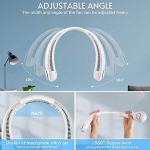 WWMMJA Portable Neck Fan,Hands Free Bladeless Fan, 360° Cooling Personal Wearable Fan 3 Speeds 4000mAh Rechargeable Battery Operated, No Hair Twisting, Headphone Design Neck Fan for Women Men (White)