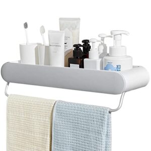 tophome bathroom rack single-layer wall mounted floating shelves bathroom storage shelf toilet storage shelf with towel bar for bathroom, kitchen, laundry room(no drilling)