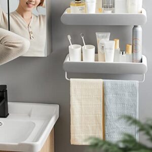 TOPHOME Bathroom Rack Single-Layer Wall Mounted Floating Shelves Bathroom Storage Shelf Toilet Storage Shelf with Towel Bar for Bathroom, Kitchen, Laundry Room(No Drilling)