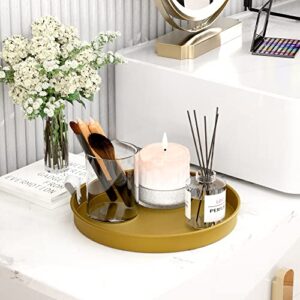 EKNITEY Gold Round Serving Tray - 10.6 inch Small Storage Organizer for Bathroom Vanity Tray for Jewelry Perfume Lotion Bottle Cosmetic