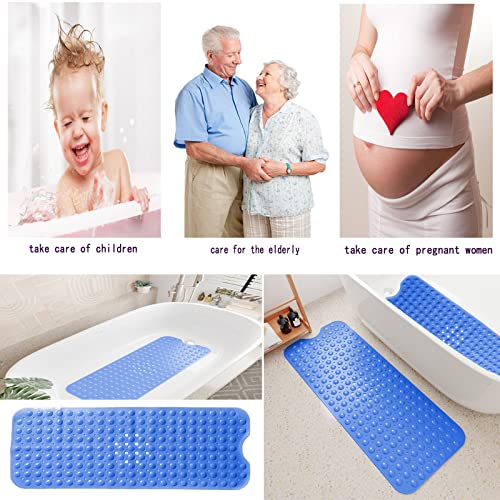 niceeshop Bath & Shower Mat & Bathroom Anti-Slip Mat, Extra Long Non-Slip Bath Mat (39" x 16"), Machine Washable Bath Tub Mat for Bathroom (Large Size Pure Blue)