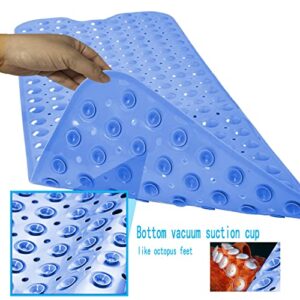 niceeshop Bath & Shower Mat & Bathroom Anti-Slip Mat, Extra Long Non-Slip Bath Mat (39" x 16"), Machine Washable Bath Tub Mat for Bathroom (Large Size Pure Blue)