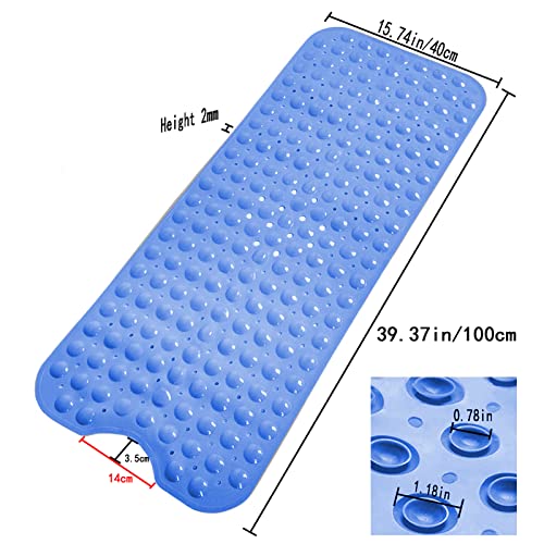 niceeshop Bath & Shower Mat & Bathroom Anti-Slip Mat, Extra Long Non-Slip Bath Mat (39" x 16"), Machine Washable Bath Tub Mat for Bathroom (Large Size Pure Blue)