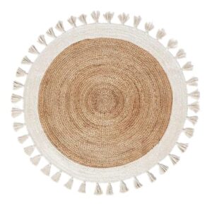 round jute rugs fringe round carpet palm hemp rug handmade boho hippie natural area round rug wool jute rug area rug by rugs hut (white, 9x9 feet)