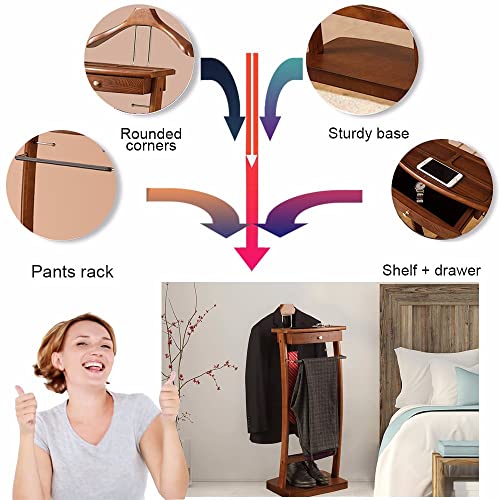 WPPTNSFY Suit Stands Butler Clothing Racks Wood Suit Valet Stand Clothes Rack with Base Floor Standing Suit Hanger Rack for Office Living Room Bed Room 44.4X30X112.2CM