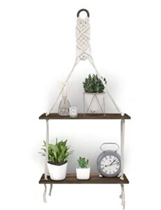 sonefreiy rustic hanging shelves 2 tier white rope brown wood floating shelf window plant shelves for bathroom bedroom living room