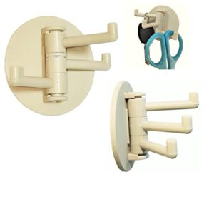 Fineget Wall Adhesive Hooks for Hanging Bathroom Kitchen Door Hooks 3 Rotatable Arms Round Sticky Hooks Cream 2 Pairs