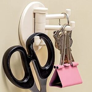 Fineget Wall Adhesive Hooks for Hanging Bathroom Kitchen Door Hooks 3 Rotatable Arms Round Sticky Hooks Cream 2 Pairs