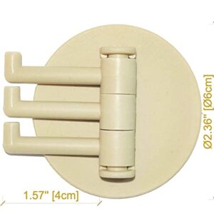 Fineget Wall Adhesive Hooks for Hanging Bathroom Kitchen Door Hooks 3 Rotatable Arms Round Sticky Hooks Cream 2 Pairs