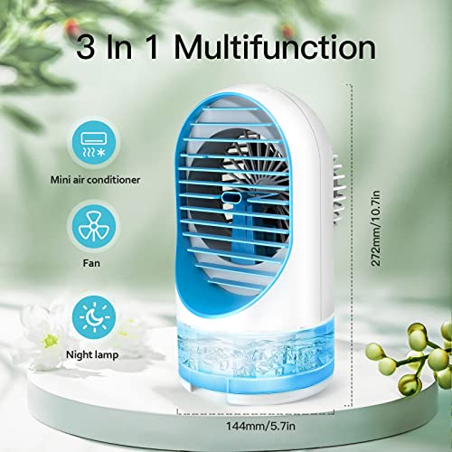 Portable Air Conditioner Fan Personal Air Cooler with 3 Speeds Wind and 7 Color LED Light Small Evaporative Cooling Fan Mini Humidifier Misting Fan for Bedroom, Home, Office