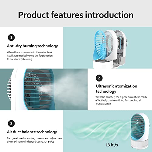 Portable Air Conditioner Fan Personal Air Cooler with 3 Speeds Wind and 7 Color LED Light Small Evaporative Cooling Fan Mini Humidifier Misting Fan for Bedroom, Home, Office